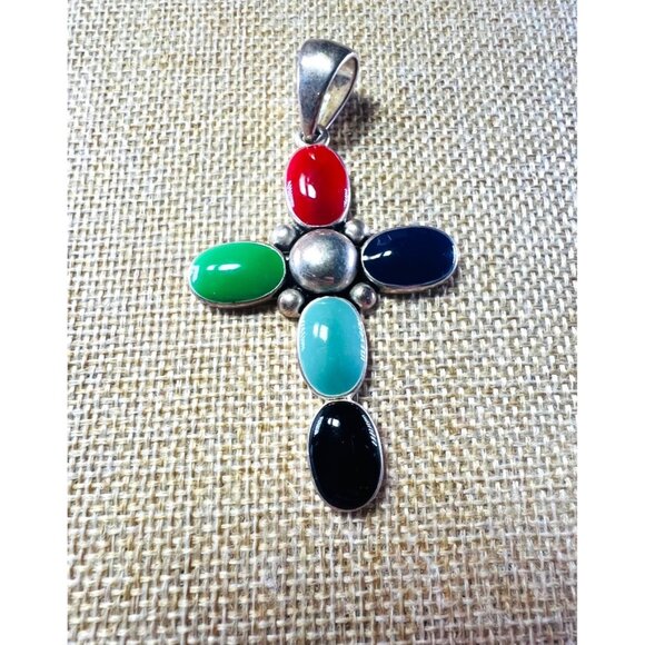 Unbranded | Jewelry | Multicolor Gemstone Cross Pendant With Silver ...